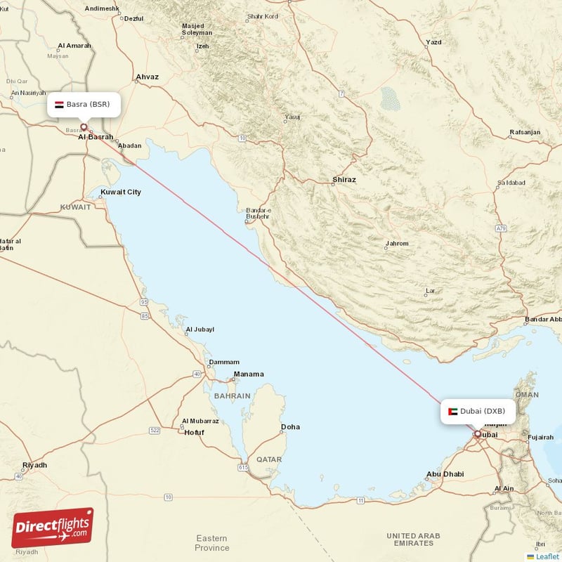 Direct flights from Dubai to Basra, DXB to BSR non-stop - Directflights.com