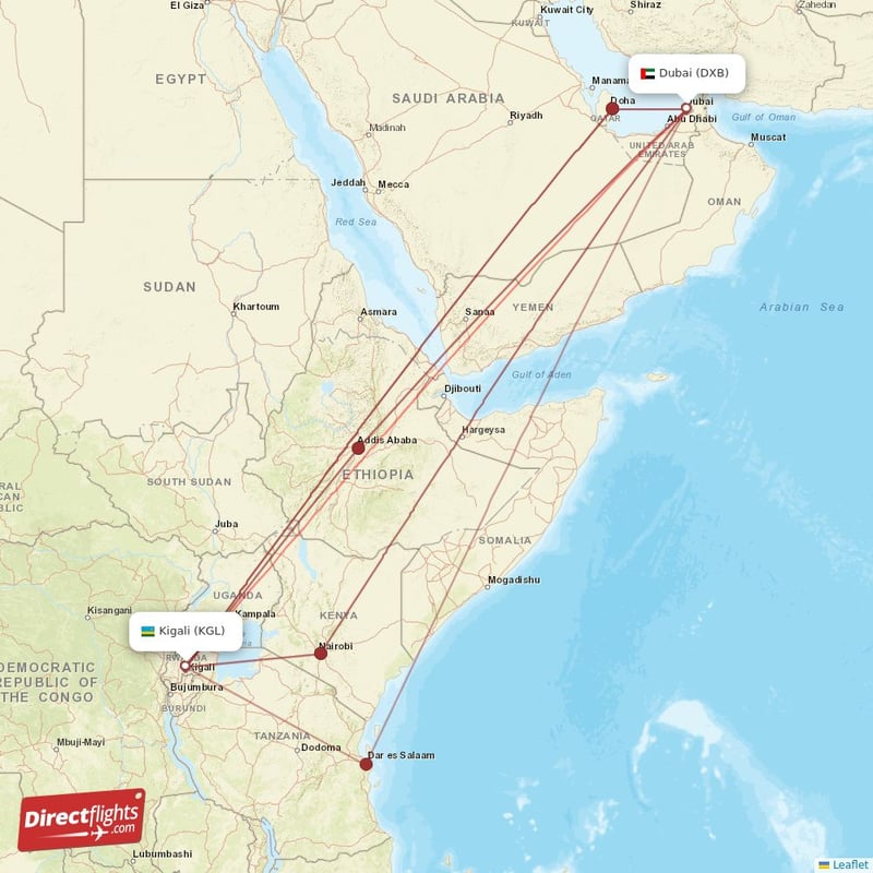 Direct flights from Dubai to Kigali, DXB to KGL non-stop - Directflights.com