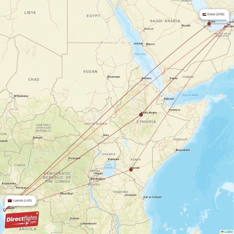 Direct flights from Dubai to Luanda (DXB-LAD) - Directflights.com