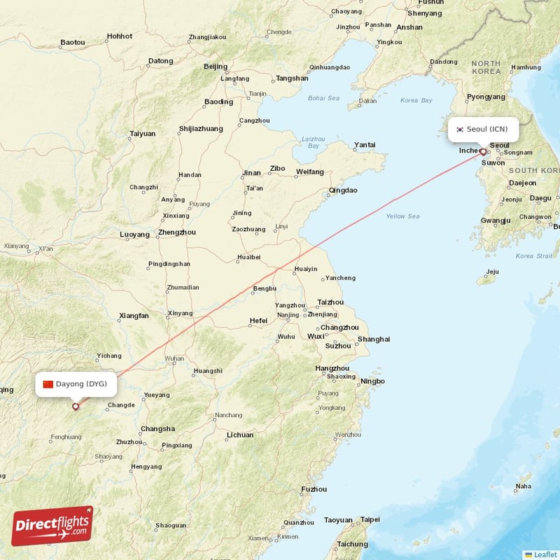 Direct flights from Dayong to Seoul, DYG to ICN non-stop - Directflights.com
