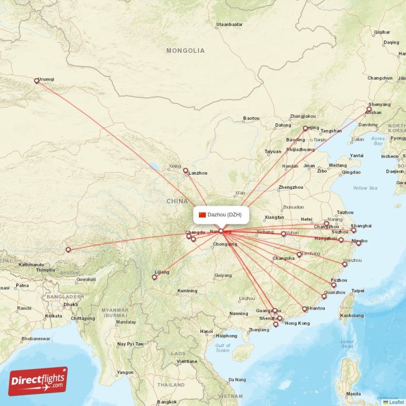 Direct flights from Dazhou - 22 destinations - DZH, China ...