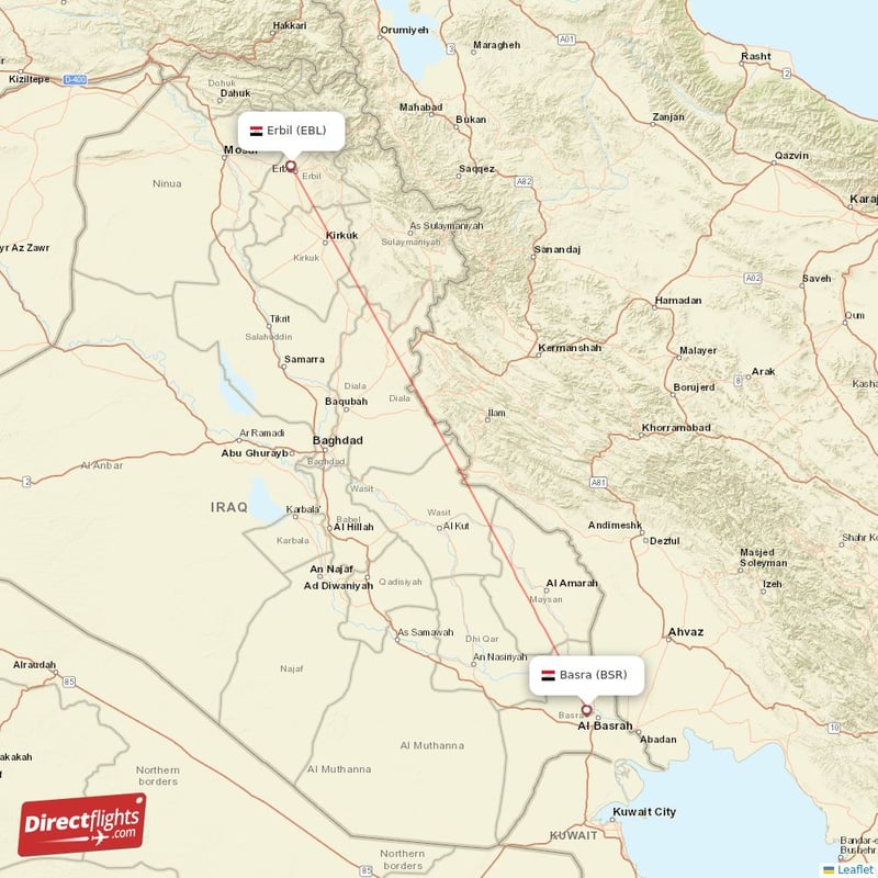 Direct flights from Erbil to Basra, EBL to BSR non-stop - Directflights.com