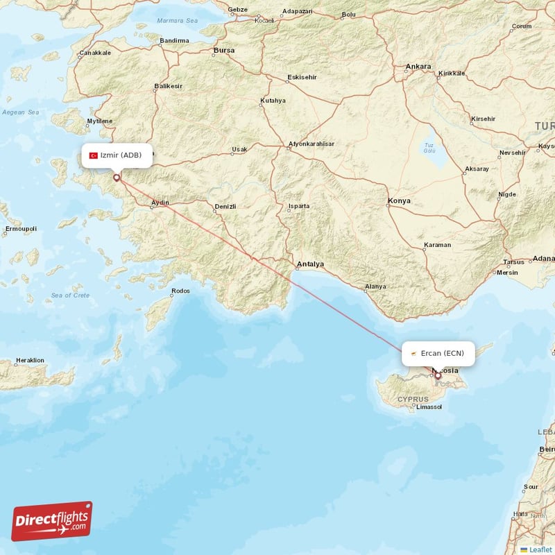 Direct flights from Ercan to Izmir, ECN to ADB non-stop - Directflights.com