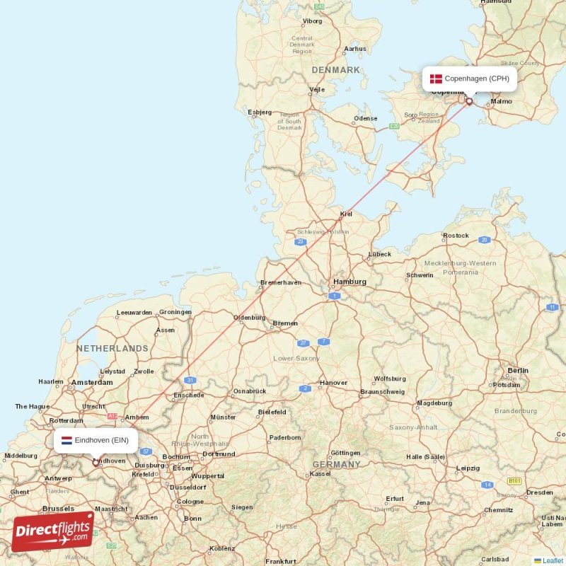 Direct flights from Eindhoven to Copenhagen (EIN-CPH) - Directflights.com