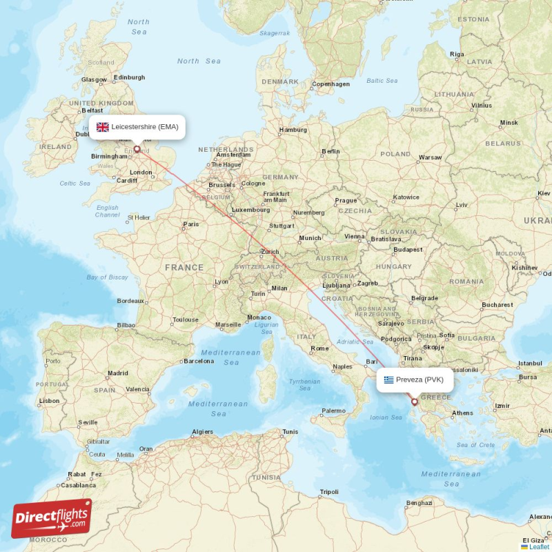 Direct flights from Leicestershire to Preveza (EMA-PVK) - Directflights.com