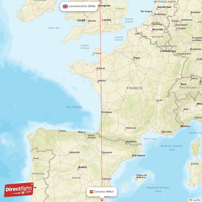 Direct flights from Leicestershire to Corvera, EMA to RMU non-stop - Directflights.com