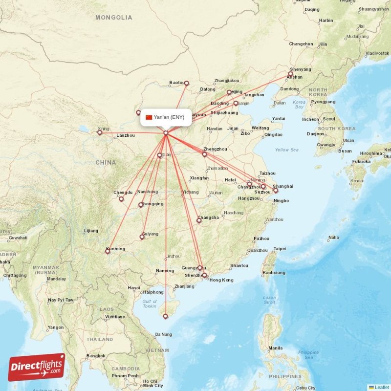 Direct flights from Yan'an - 22 destinations - ENY, China ...