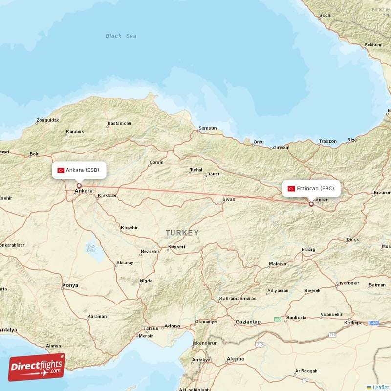Direct flights from Erzincan to Ankara, ERC to ESB non-stop ...
