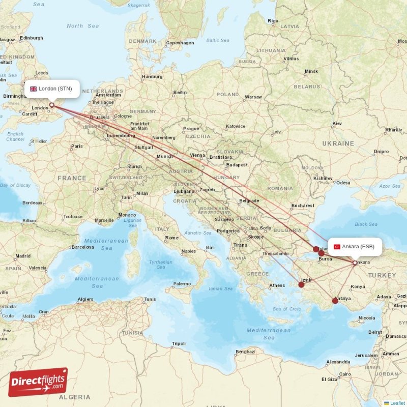 Direct flights from Ankara to London (ESB-STN) - Directflights.com
