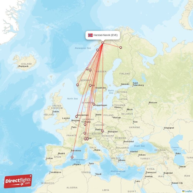 Direct flights from Harstad-Narvik - 16 destinations - EVE, Norway ...