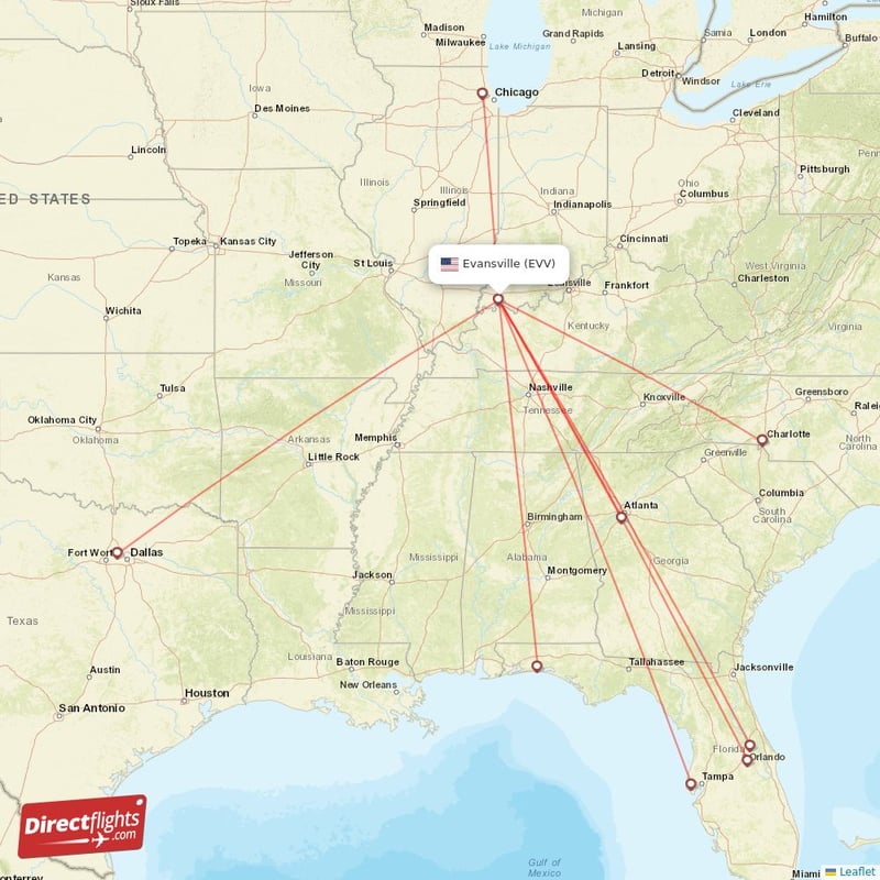 Direct flights from Evansville - 8 destinations - EVV, USA ...