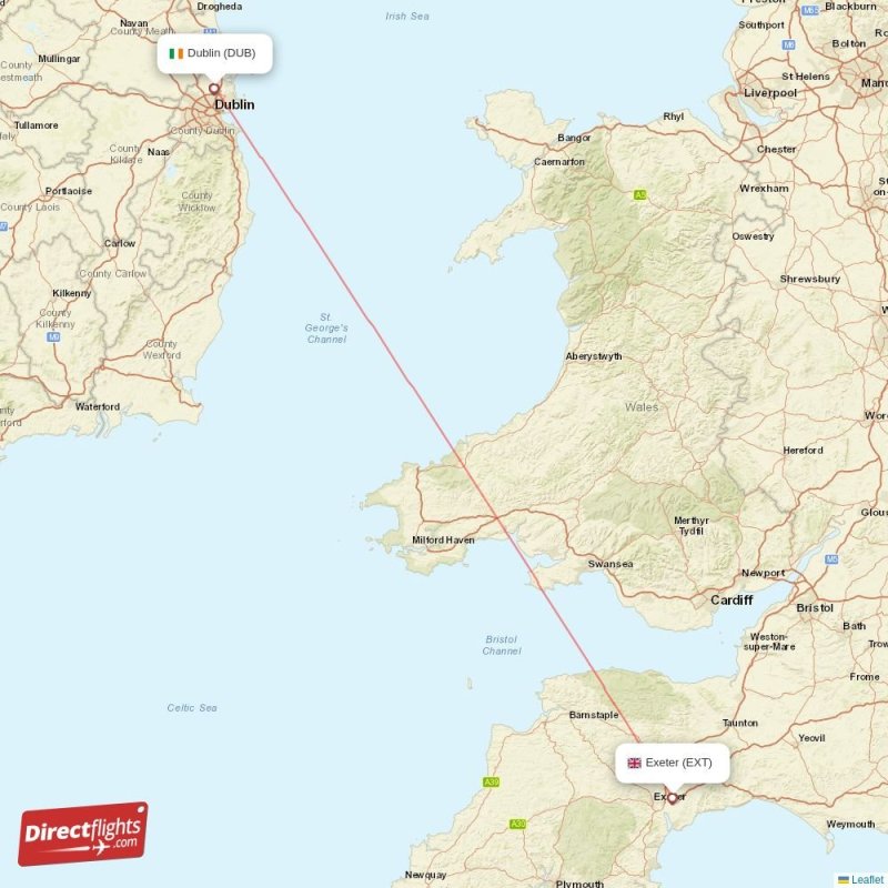 Direct flights from Exeter to Dublin (EXT-DUB) - Directflights.com