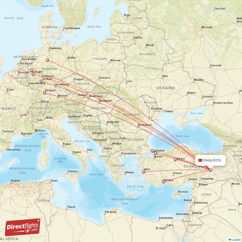 Direct flights from Elazig - 10 destinations - EZS, Turkiye ...
