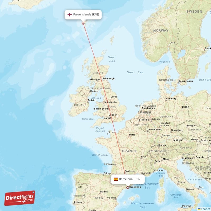 Direct flights from Faroe Islands to Barcelona, FAE to BCN non-stop - Directflights.com