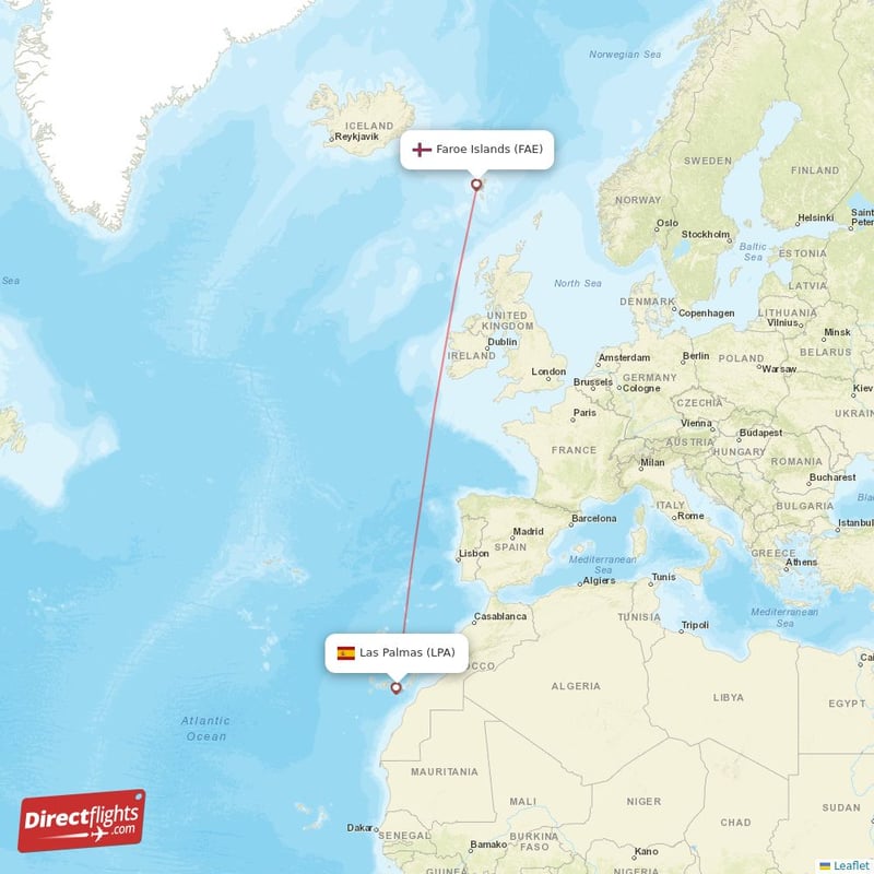 Direct flights from Faroe Islands to Las Palmas, FAE to LPA non-stop - Directflights.com