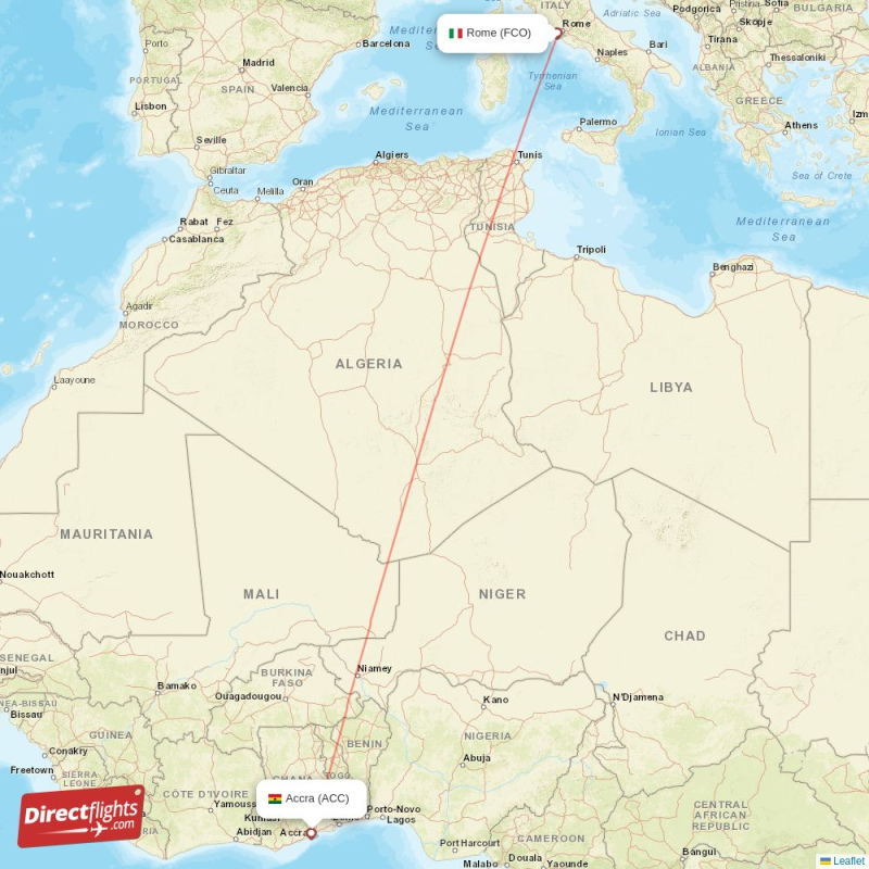 Direct flights from Rome to Accra, FCO to ACC non-stop - Directflights.com
