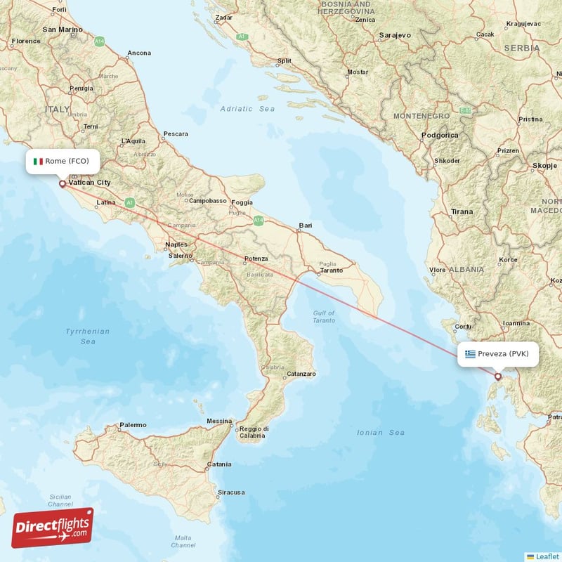 Direct flights from Rome to Preveza, FCO to PVK non-stop - Directflights.com
