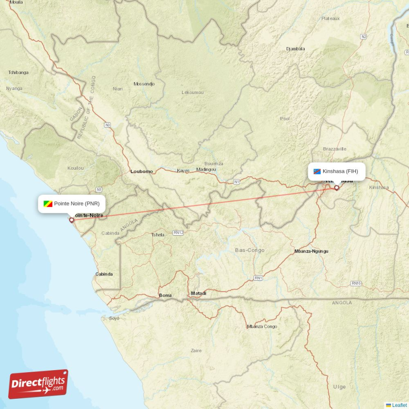 Direct flights from Kinshasa to Pointe Noire, FIH to PNR non-stop ...