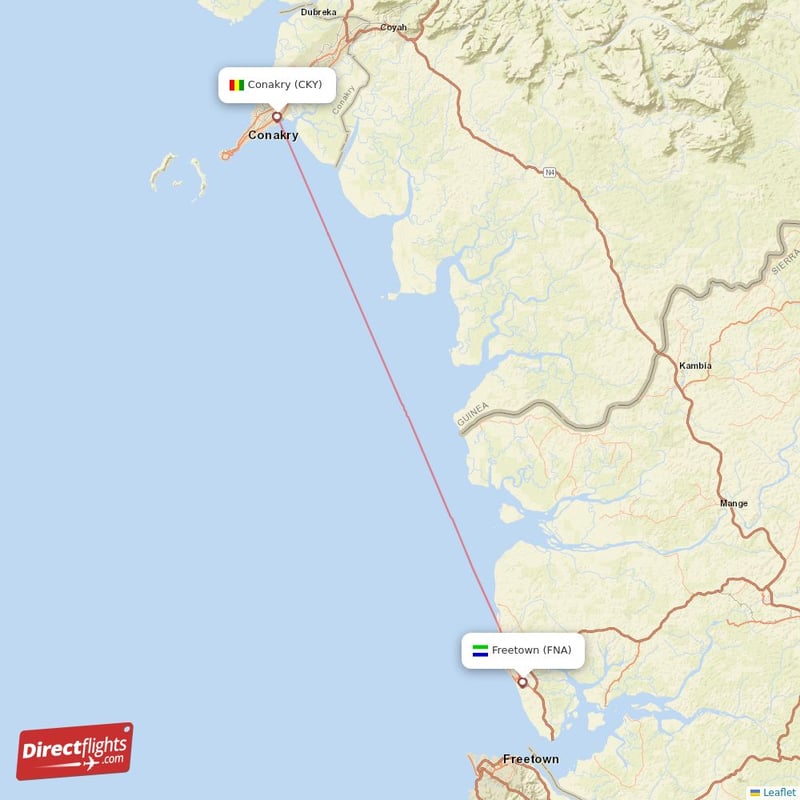 Direct flights from Freetown to Conakry, FNA to CKY non-stop - Directflights.com