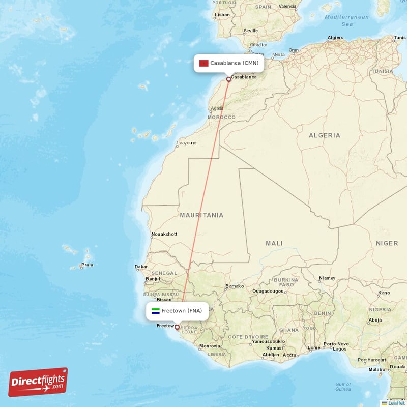 Direct flights from Freetown to Casablanca, FNA to CMN non-stop - Directflights.com