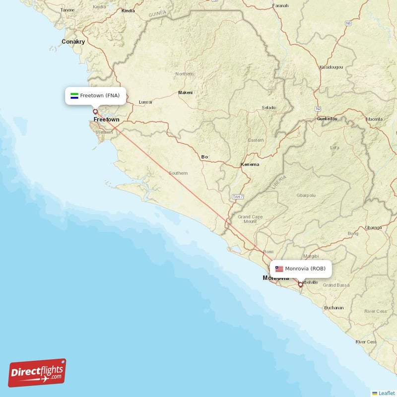 Direct flights from Freetown to Monrovia, FNA to ROB non-stop - Directflights.com