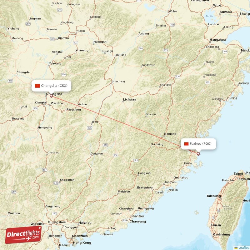 Direct flights from Fuzhou to Changsha, FOC to CSX non-stop - Directflights.com