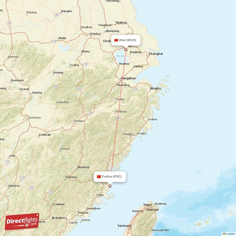 Direct flights from Fuzhou to Wuxi, FOC to WUX non-stop - Directflights.com