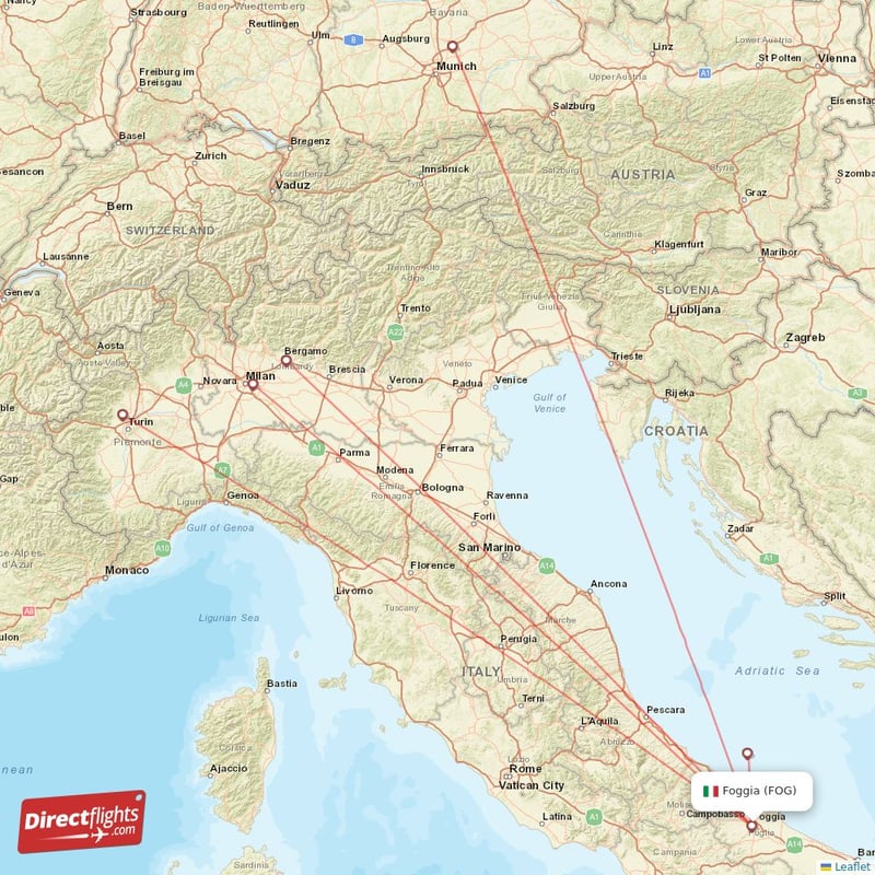 Direct flights from Foggia - 7 destinations - FOG, Italy ...