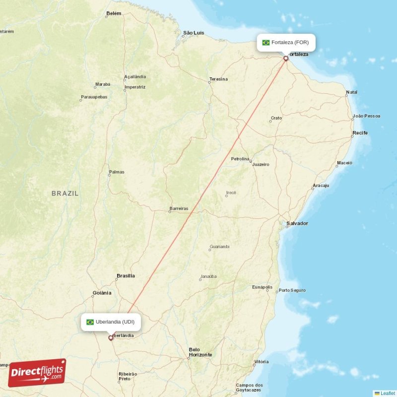 Direct flights from Fortaleza to Uberlandia, FOR to UDI non-stop ...