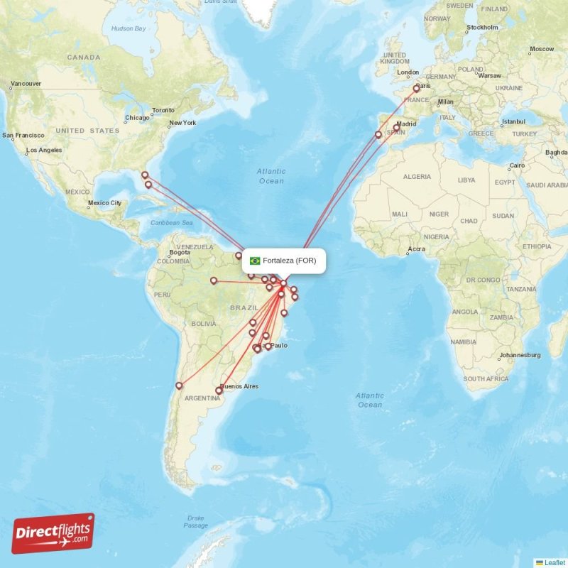 Direct flights from Fortaleza - 27 destinations - FOR, Brazil ...