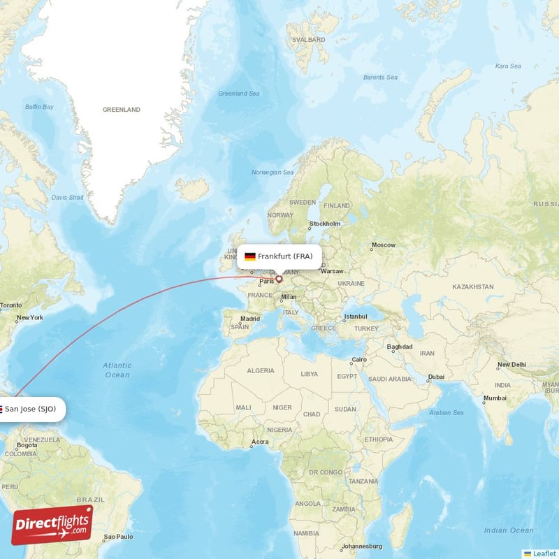 Direct flights from Frankfurt to San Jose, FRA to SJO non-stop - Directflights.com