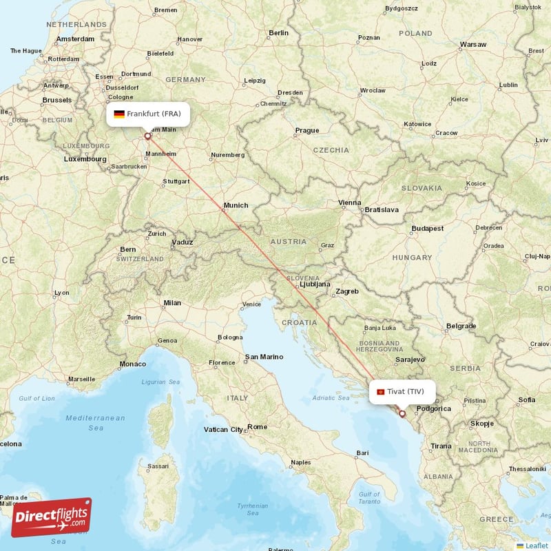 Direct flights from Frankfurt to Tivat, FRA to TIV non-stop - Directflights.com