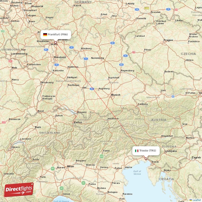 Direct flights from Frankfurt to Trieste, FRA to TRS non-stop ...