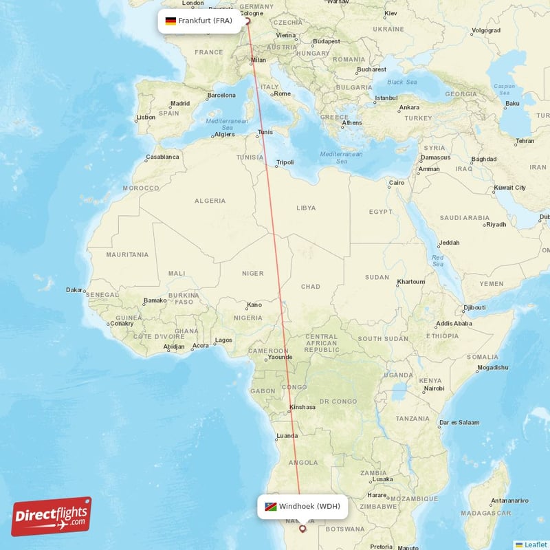 Direct flights from Frankfurt to Windhoek, FRA to WDH non-stop - Directflights.com