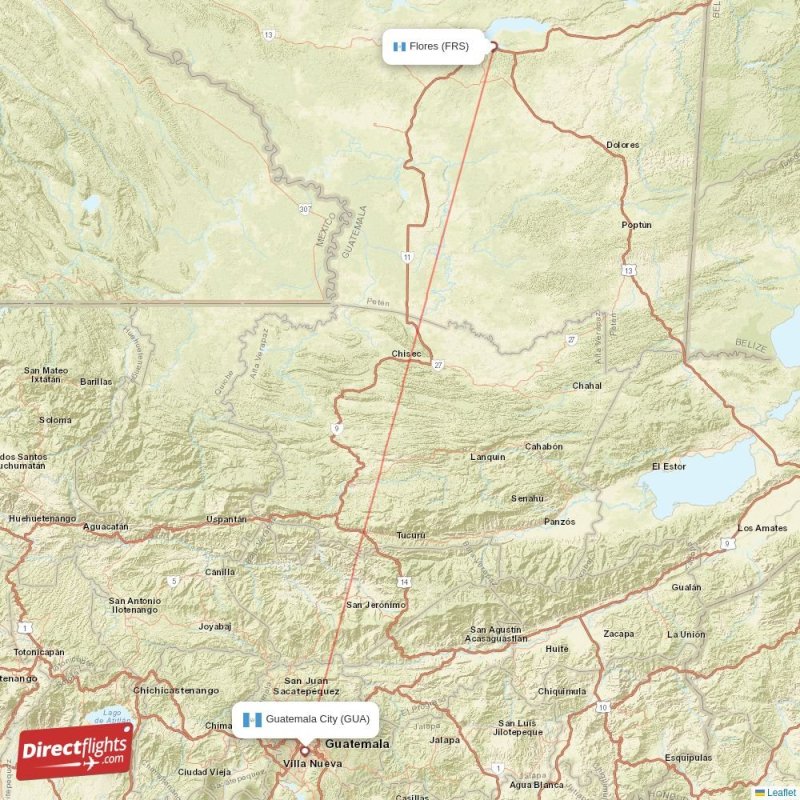 Direct flights from Flores to Guatemala City (FRS-GUA) - Directflights.com