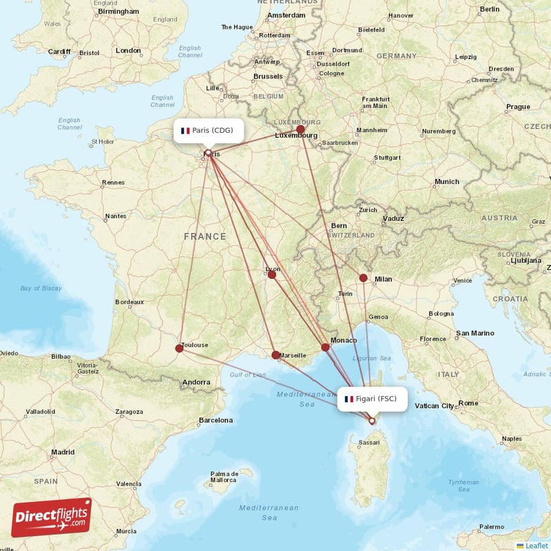 Direct flights from Figari to Paris, FSC to CDG non-stop - Directflights.com