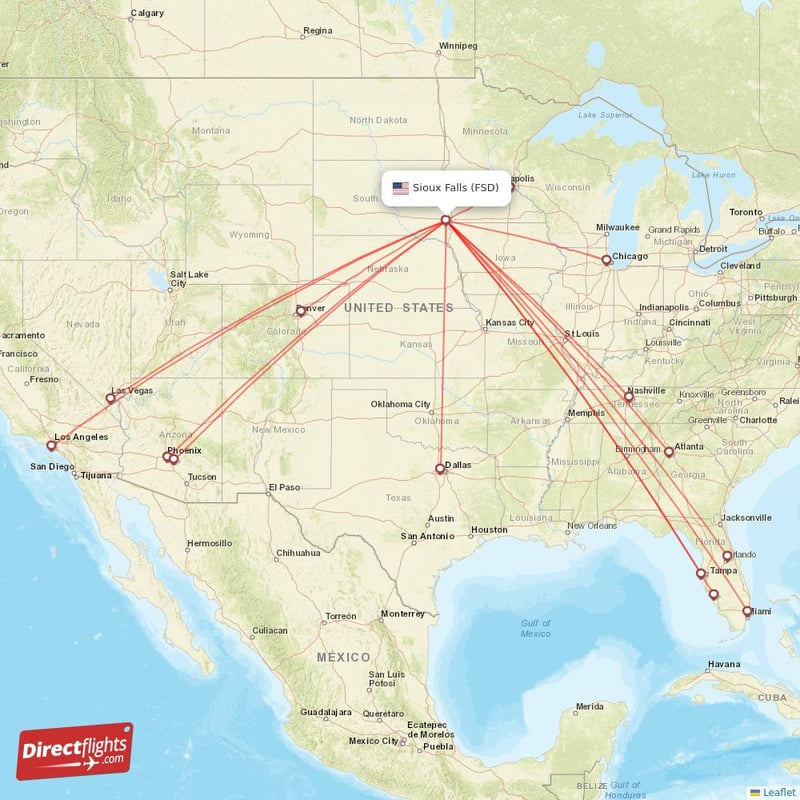 Direct flights from Sioux Falls - 13 destinations - FSD, USA - Directflights.com
