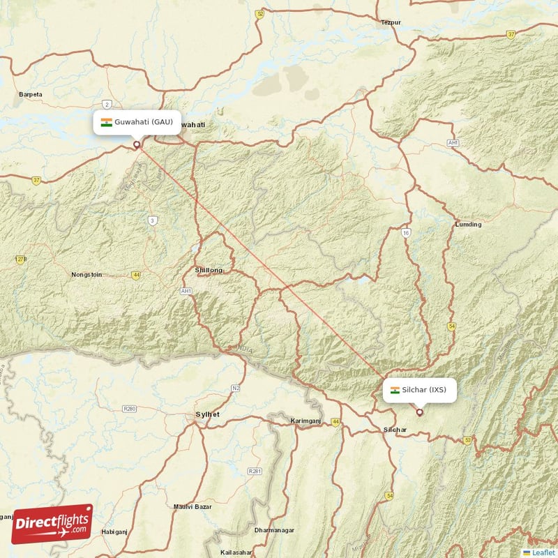 Direct flights from Guwahati to Silchar, GAU to IXS non-stop - Directflights.com