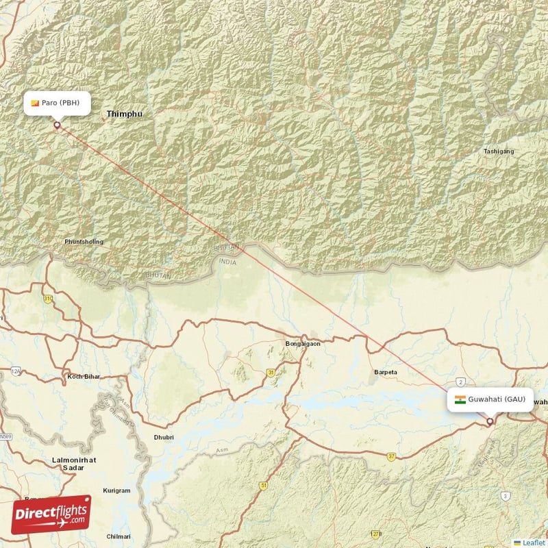 Direct flights from Guwahati to Paro, GAU to PBH non-stop - Directflights.com