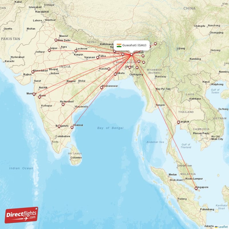 Direct flights from Guwahati - 28 destinations - GAU, India - Directflights.com