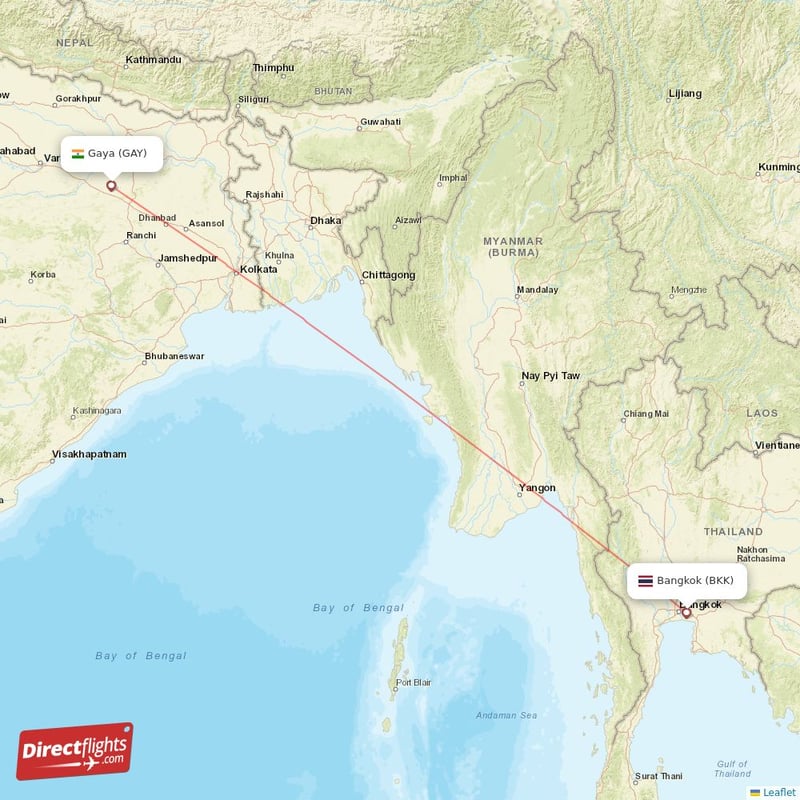 Direct flights from Gaya to Bangkok, GAY to BKK non-stop - Directflights.com