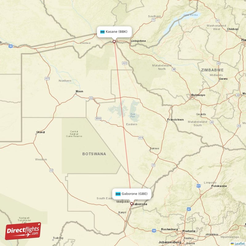 Direct flights from Gaborone to Kasane, GBE to BBK non-stop ...