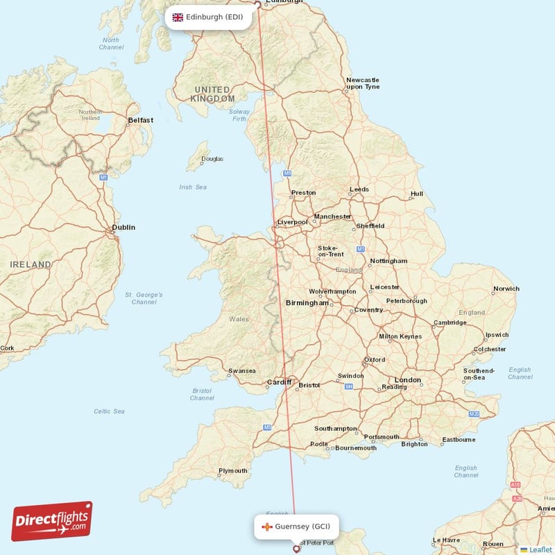 Direct flights from Guernsey to Edinburgh, GCI to EDI non-stop - Directflights.com