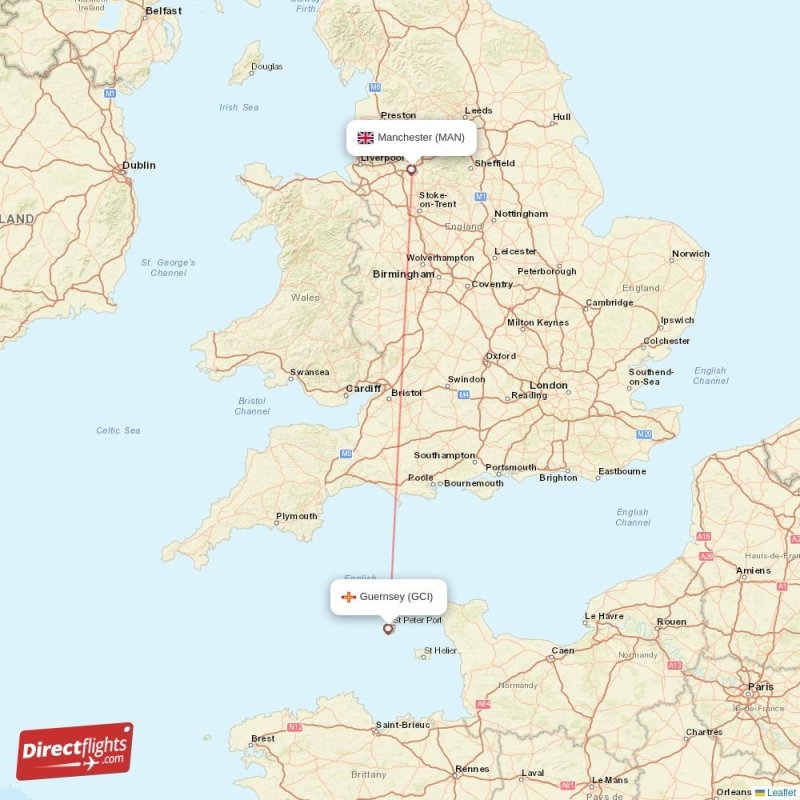 Direct flights from Guernsey to Manchester (GCI-MAN) - Directflights.com