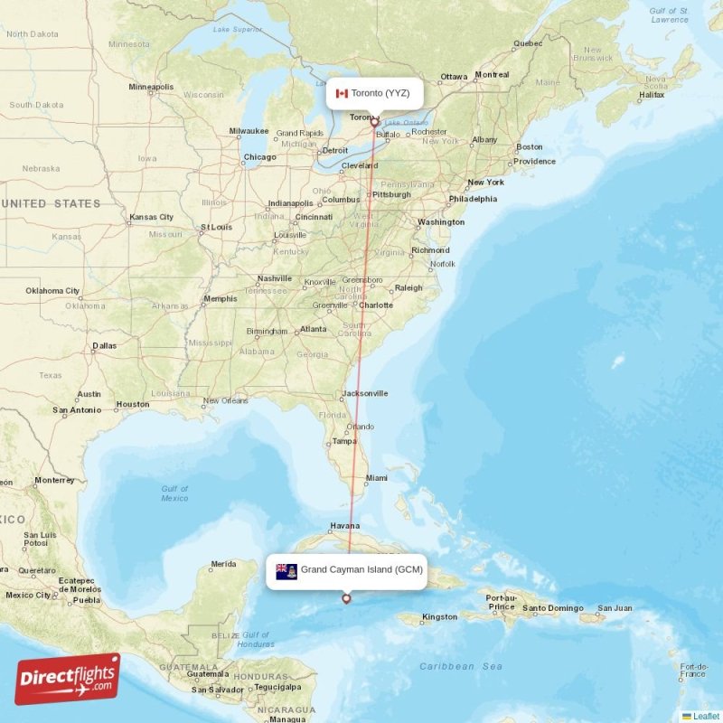 Direct flights from Grand Cayman Island to Toronto, GCM to YYZ non-stop - Directflights.com