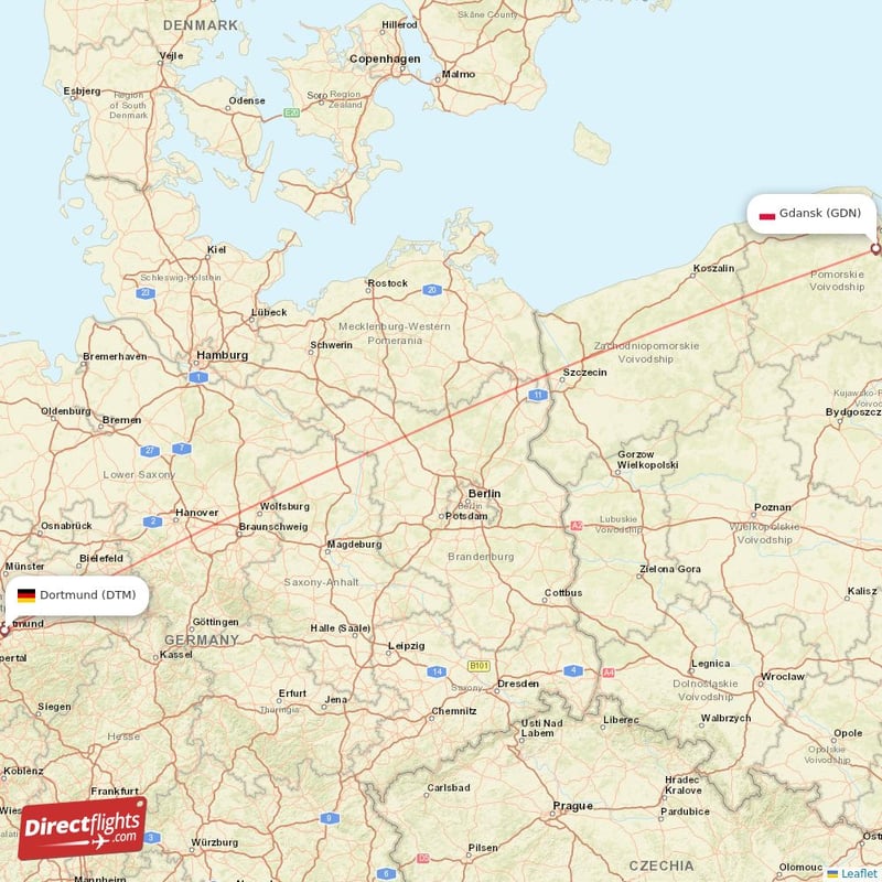 Direct flights from Gdansk to Dortmund, GDN to DTM non-stop - Directflights.com