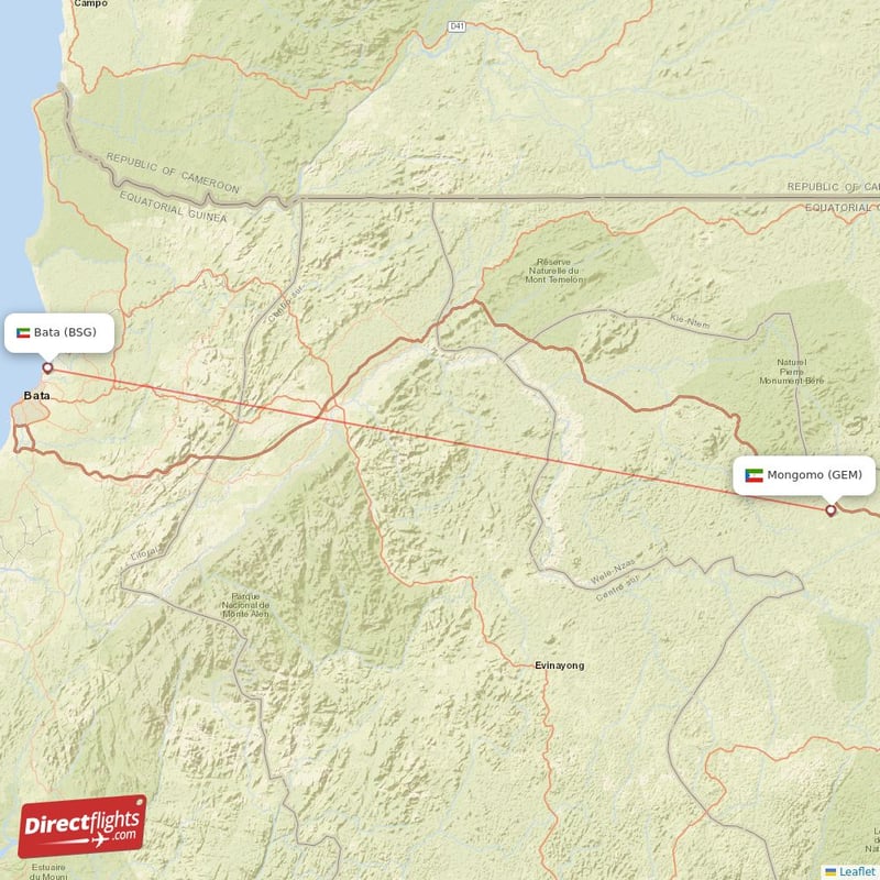 Direct flights from Mongomo to Bata, GEM to BSG non-stop ...