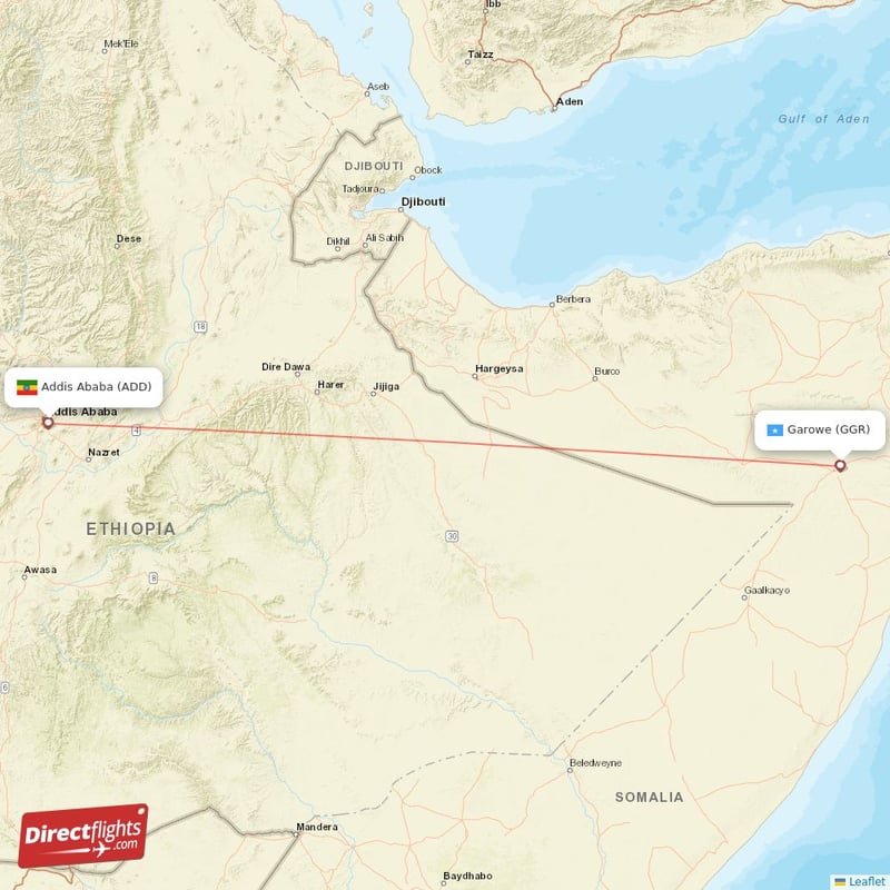 Direct flights from Garowe to Addis Ababa, GGR to ADD non-stop - Directflights.com