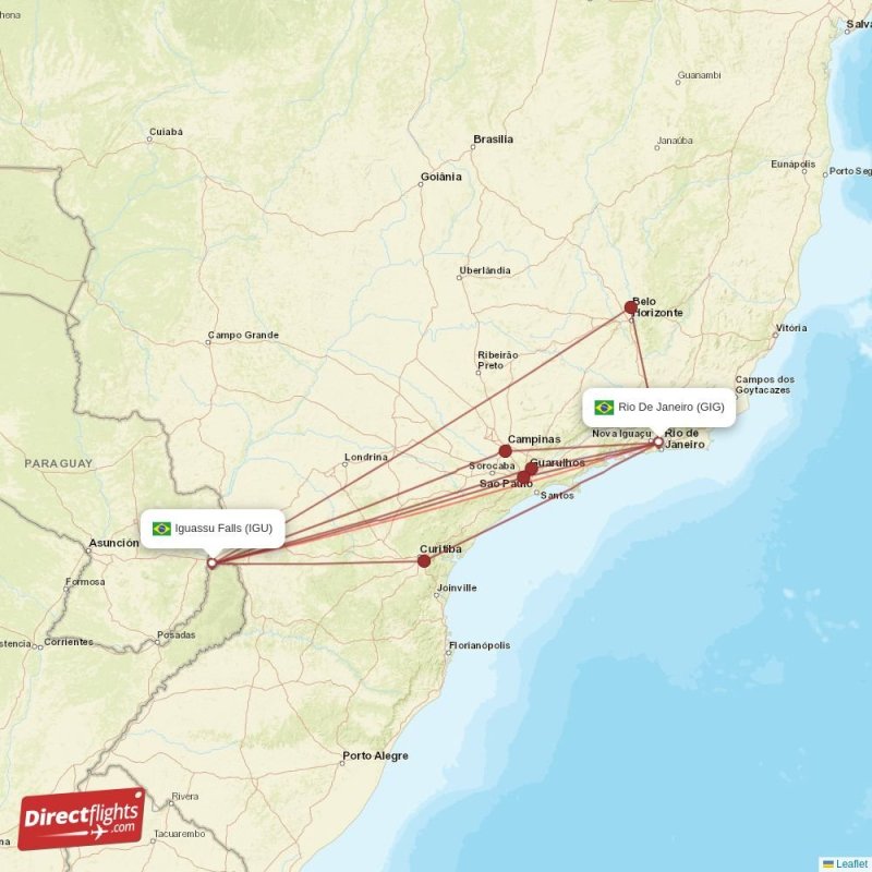 Direct flights from Rio De Janeiro to Iguassu Falls, GIG to IGU non ...