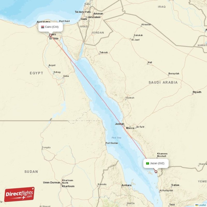Direct flights from Jazan to Cairo (GIZ-CAI) - Directflights.com